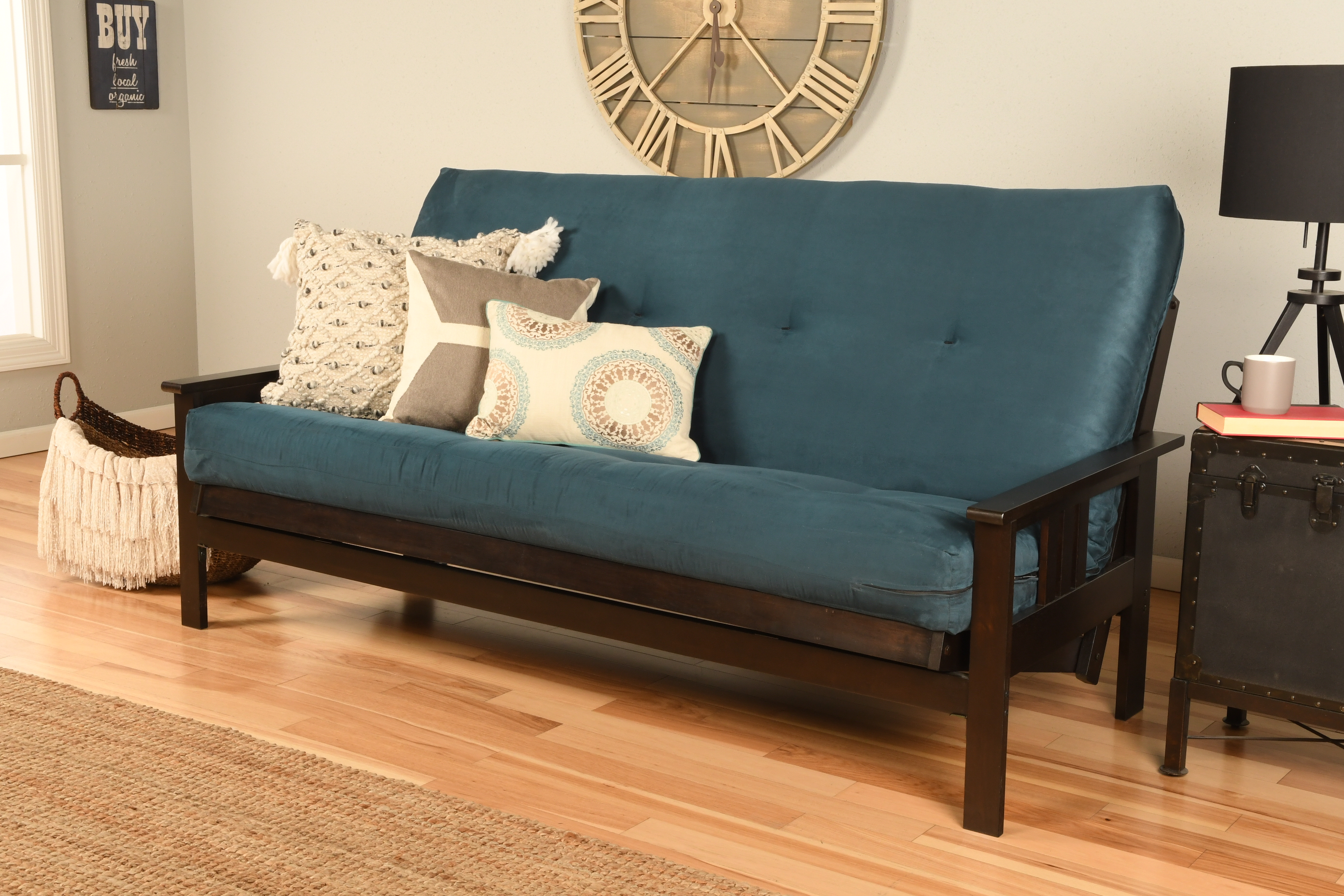 Kodiak Futons Monterey Frame w/ Suede Navy Mattress 8 Inch Innerspring ...