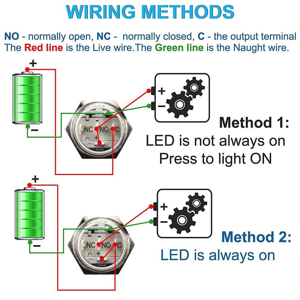 HQRP 887774412051831 12V LED Lighted Momentary Metal Push Button Air ...