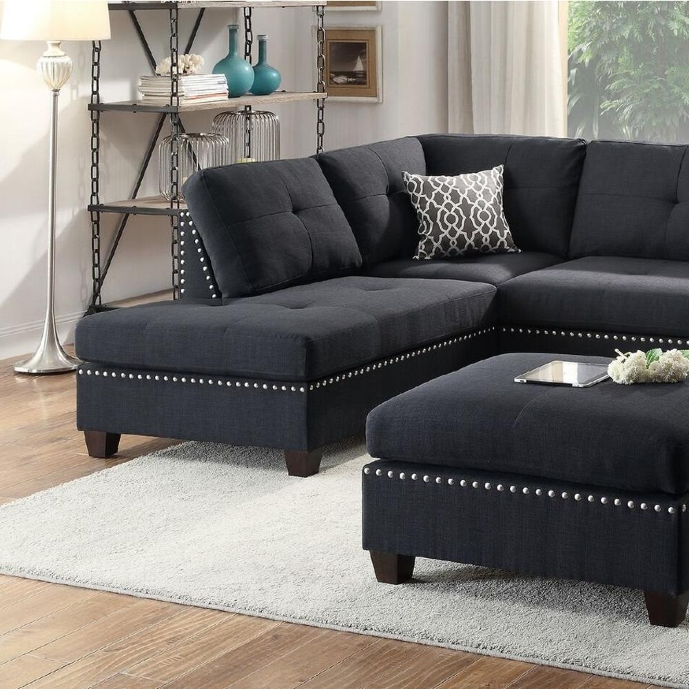 Esofastore Modern Black Polyfiber Reversible Plush Sectional Chaise ...