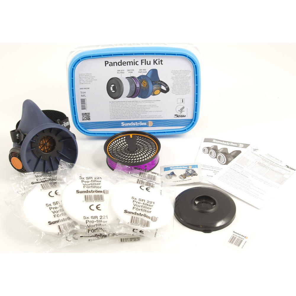 Sundstrom Pandemic Flu Kit (SR100 Half Mask S/M, SR 510 Particulate ...