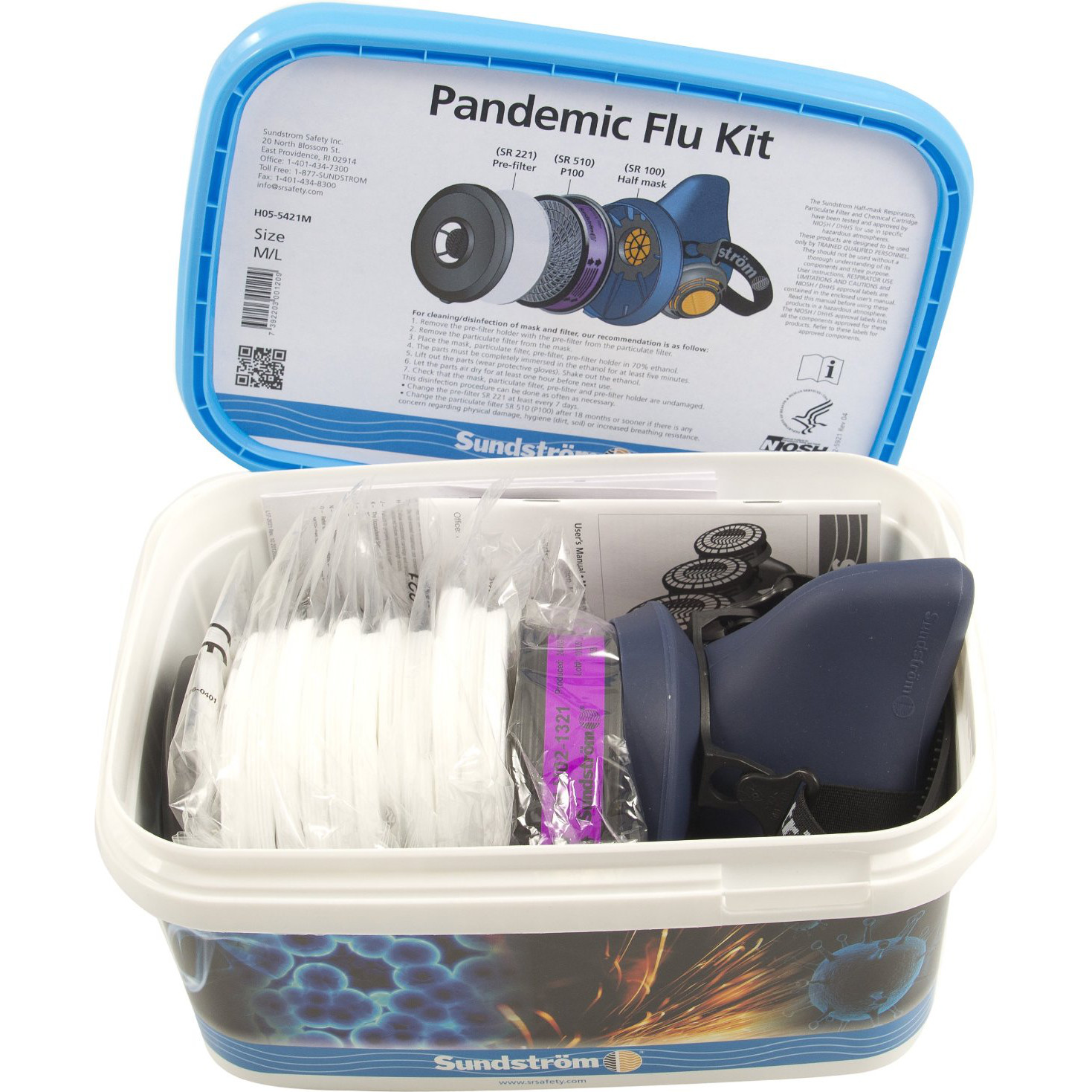 Sundstrom Pandemic Flu Kit (SR100 Half Mask S/M, SR 510 Particulate ...