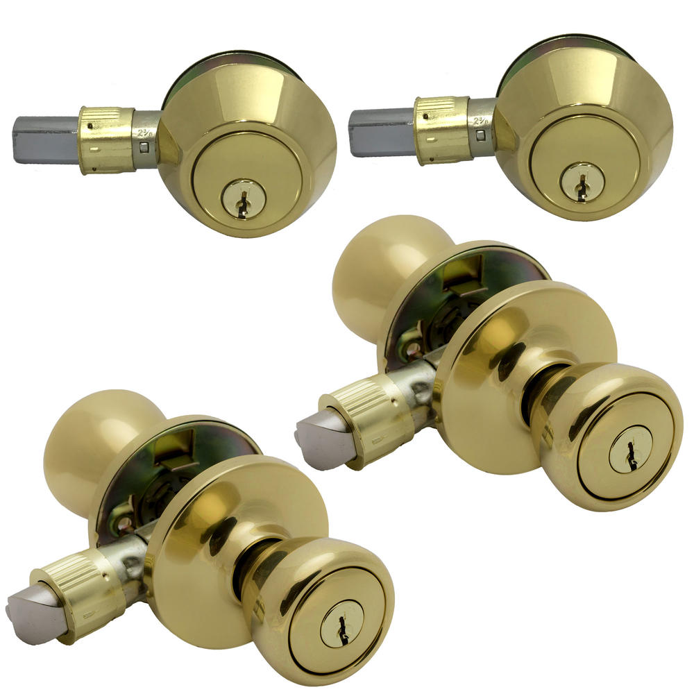 PRO Knobs Pro-Grade 2-Pack Mobile Home Keyed Entry Door Knob and Deadbolt Combo, Polished Brass