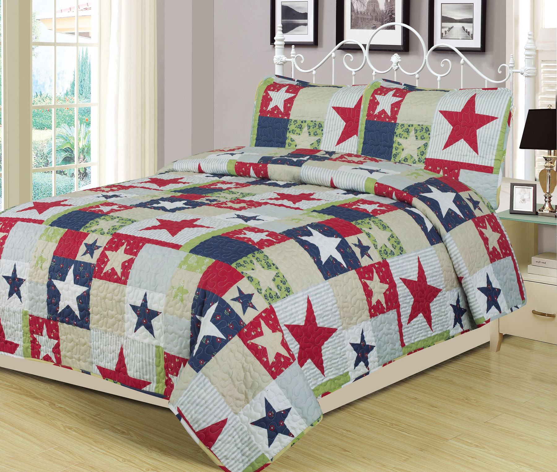 Howplumb Full/Queen Rustic Star Quilt 3 Piece Set Country Primitive ...