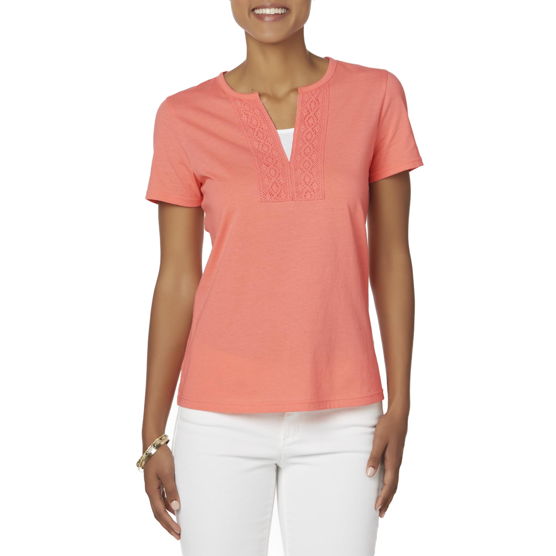 Basic Editions Women's Embellished Short-Sleeve Top