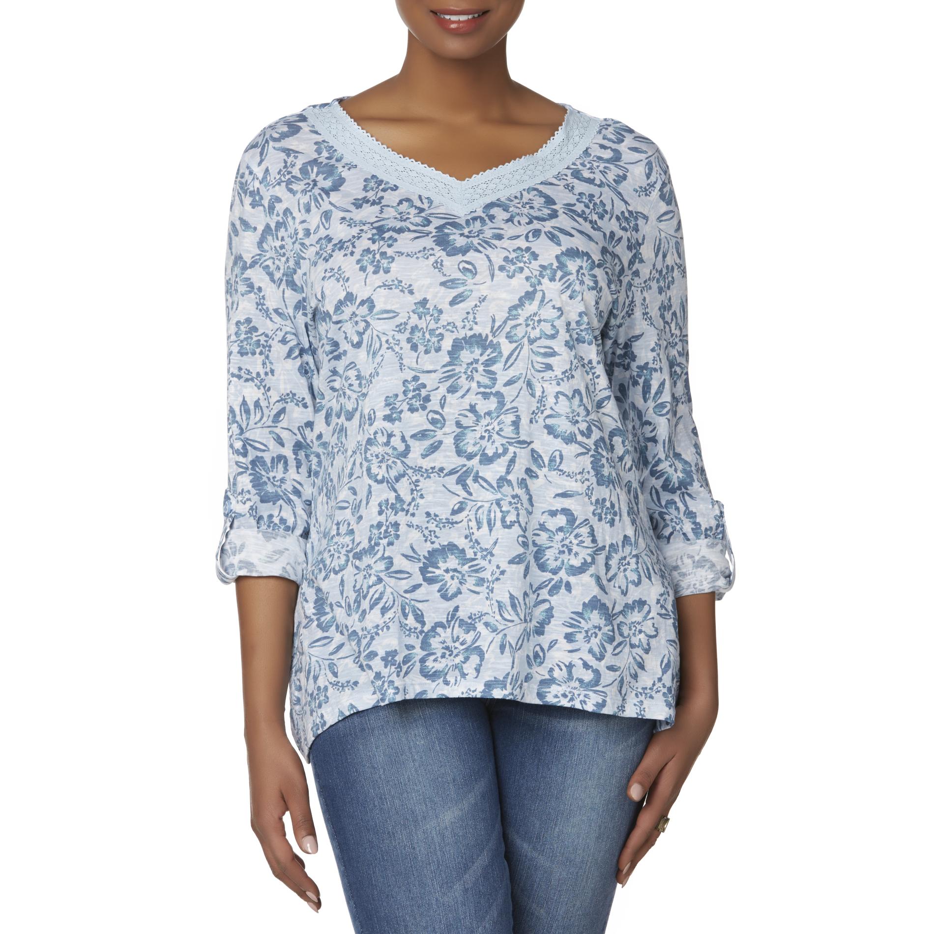 Laura Scott Women's Plus Three-Quarter Sleeve Top - Floral