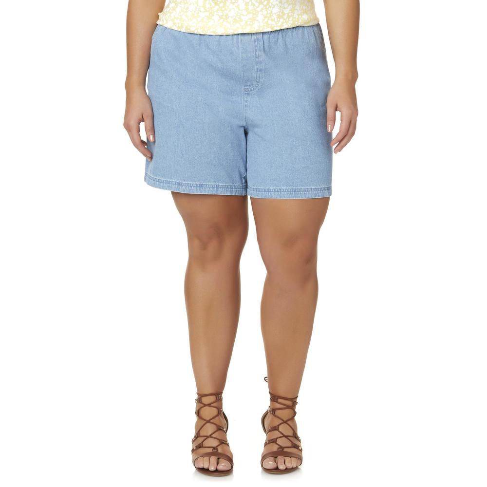 Basic Editions Women's Plus Stretch Waist Denim Shorts