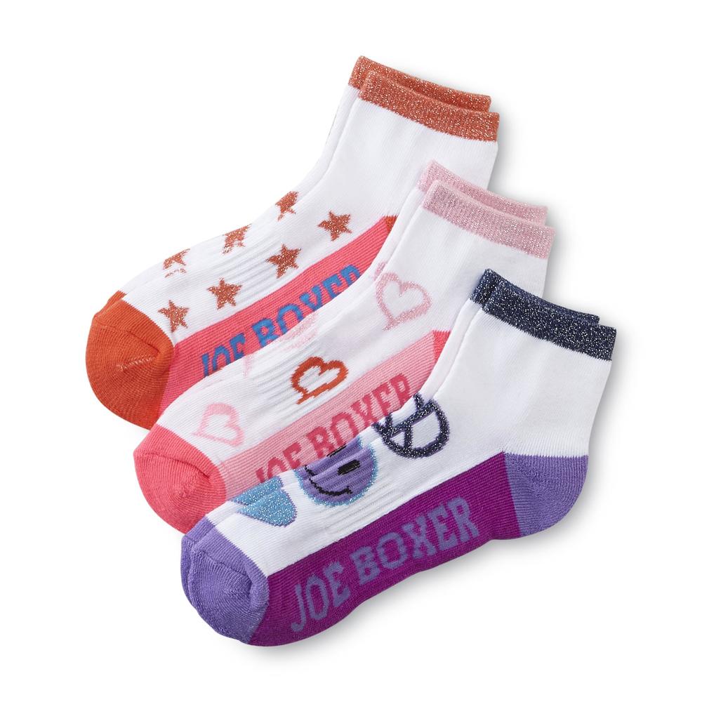 Joe Boxer Women's 3-Pairs Quarter Sporty Socks - Metallic Accents