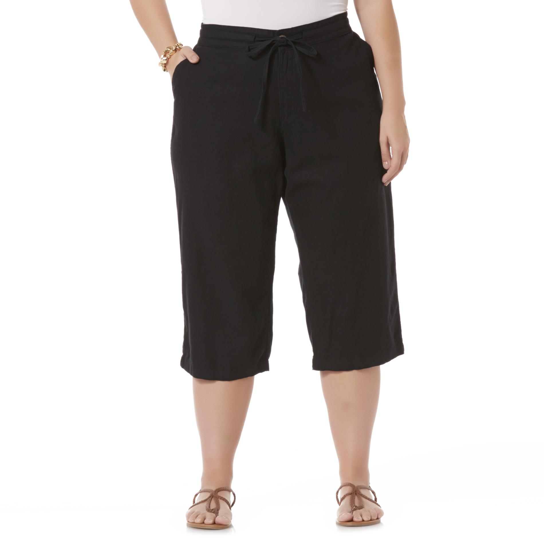 Basic Editions Women's Plus Linen Capris