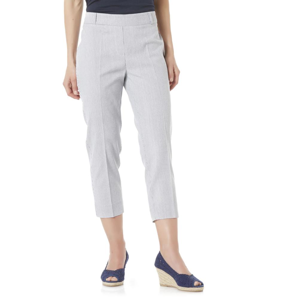 Basic Editions Women's Seersucker Capri Pants - Striped