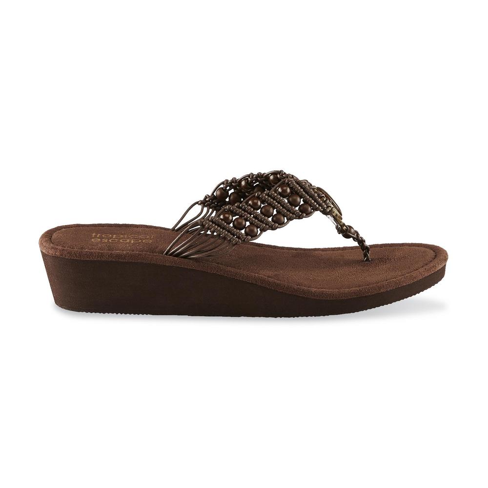 Tropical Escape Women's Kauai Brown Beaded Wedge Sandal
