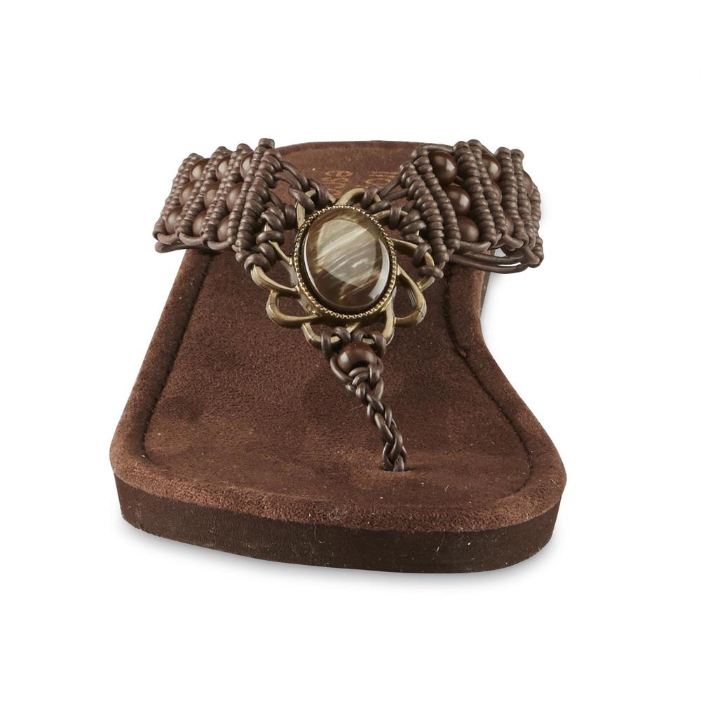 Tropical Escape Women's Kauai Brown Beaded Wedge Sandal