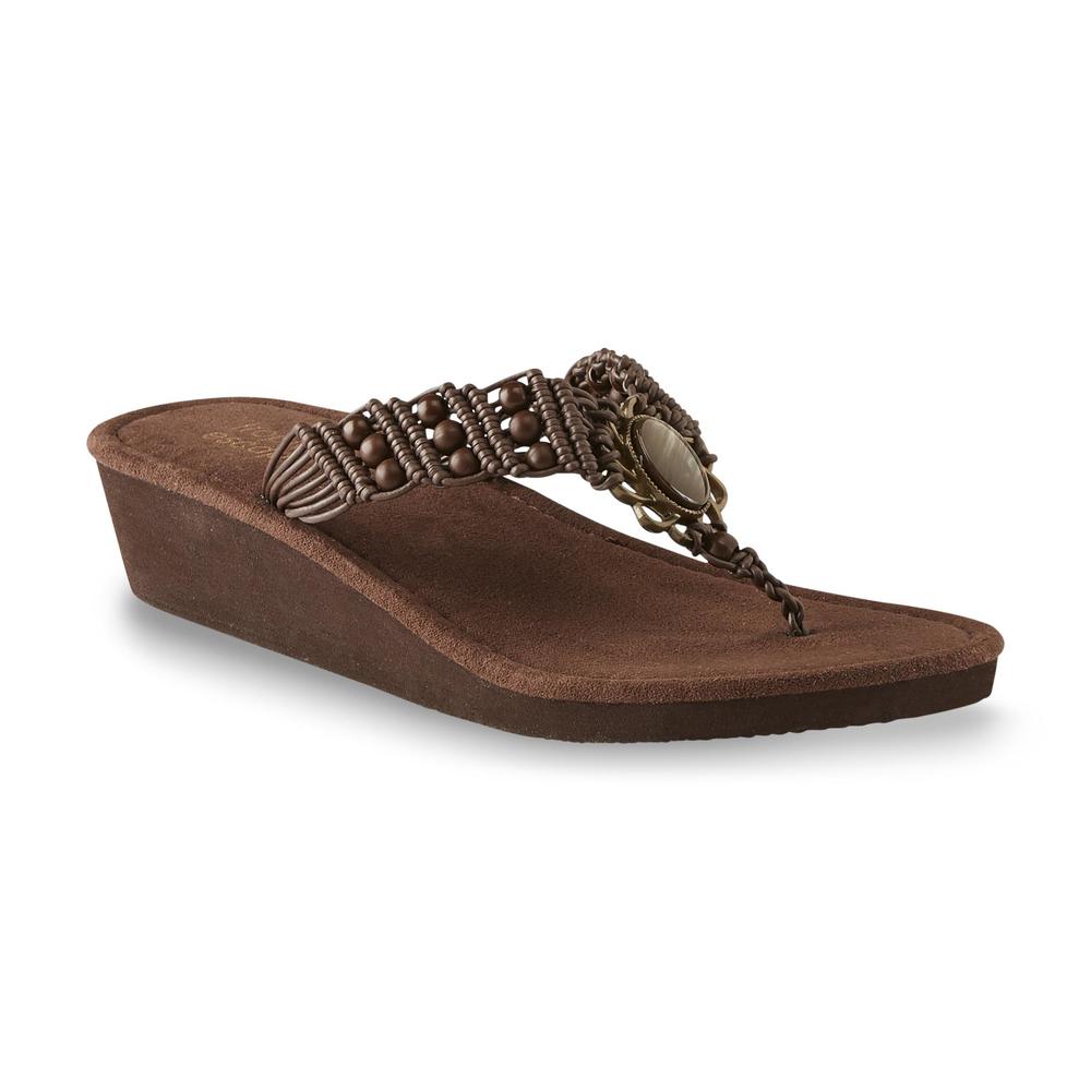 Tropical Escape Women's Kauai Brown Beaded Wedge Sandal