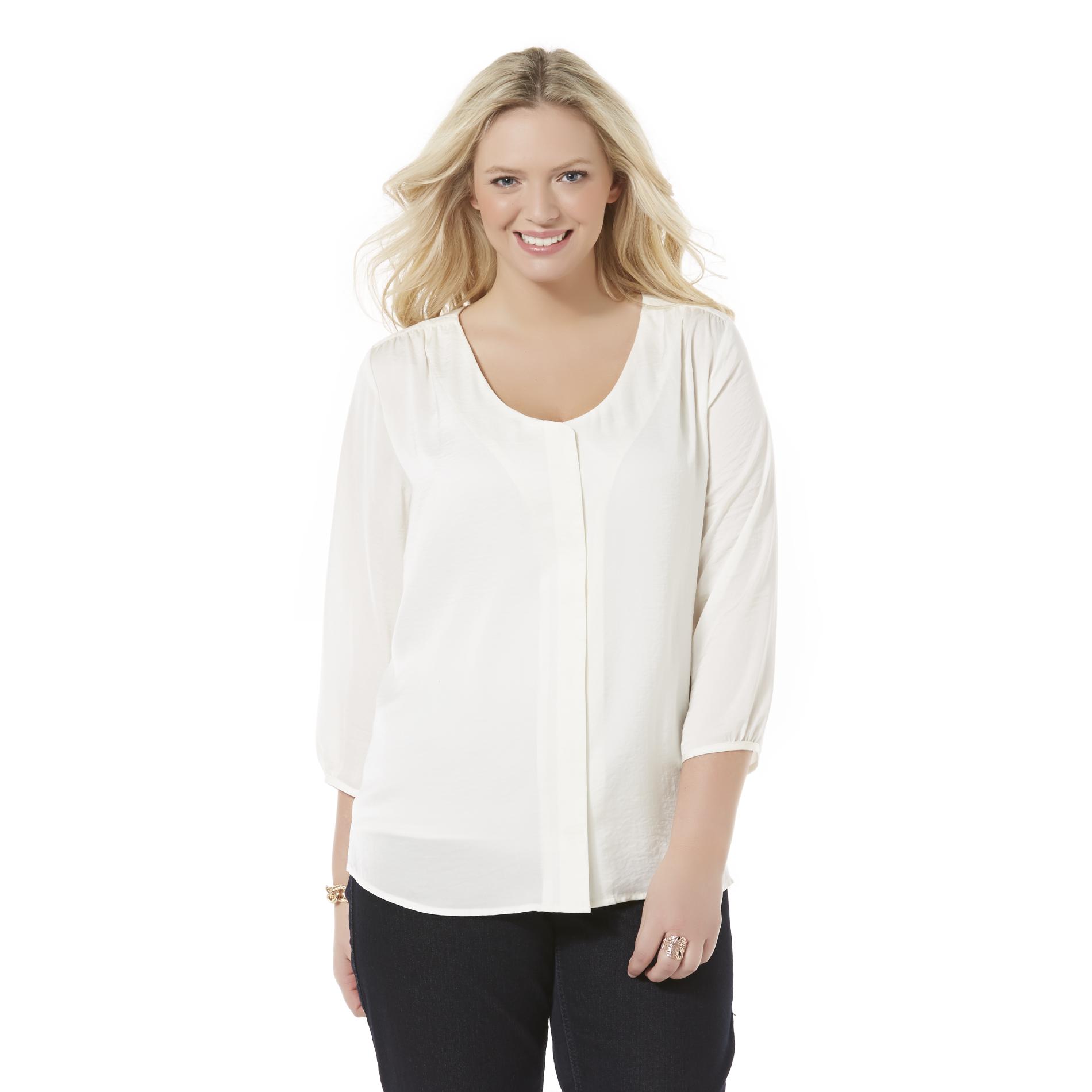 Covington Women's Plus Collarless Georgette Blouse