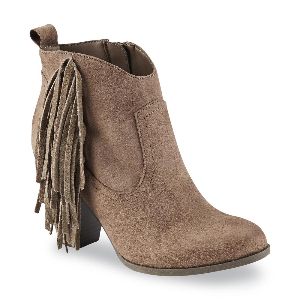 Bongo Women's Willow Taupe Fringe Western Ankle Bootie