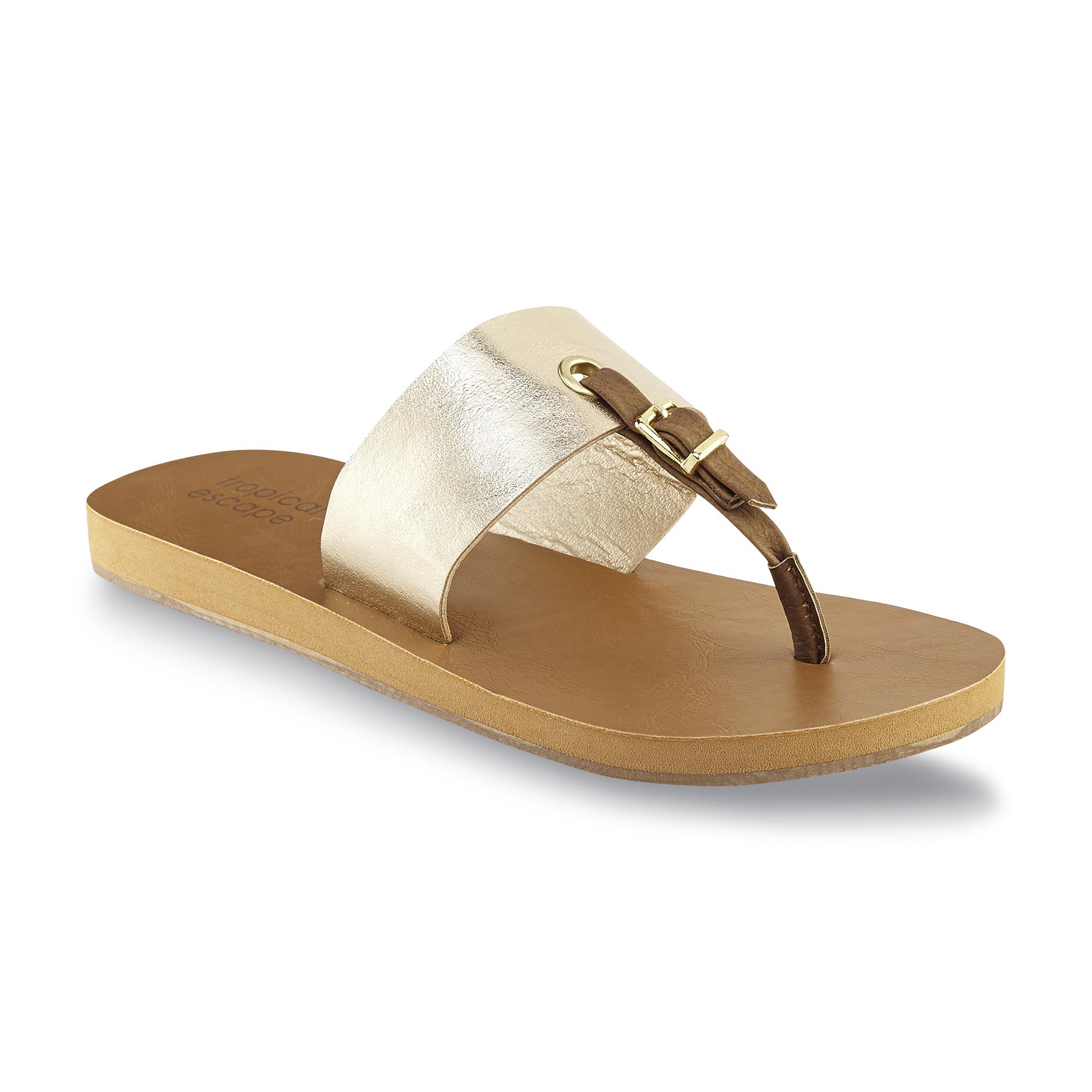 Tropical Escape Women's Brown/Gold Thong Sandal