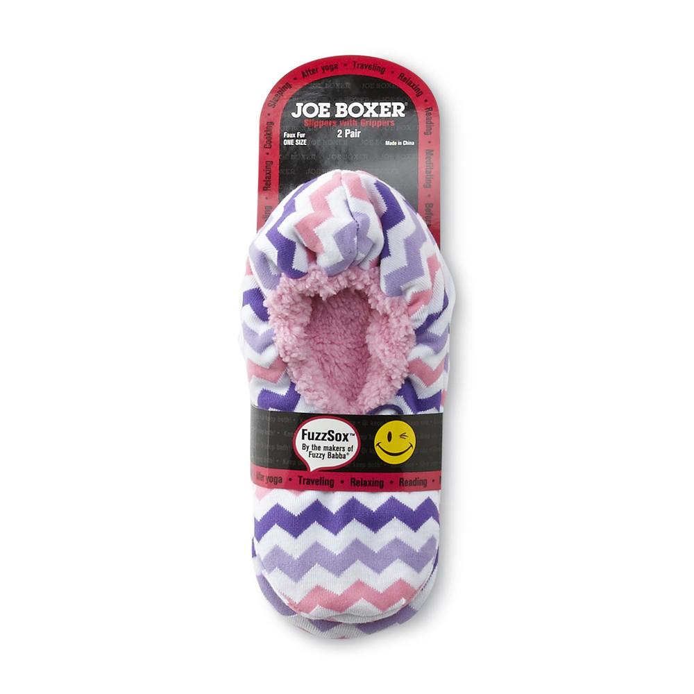 Joe Boxer Women's 2-Pairs FuzzSox Slipper Socks - Zigzag