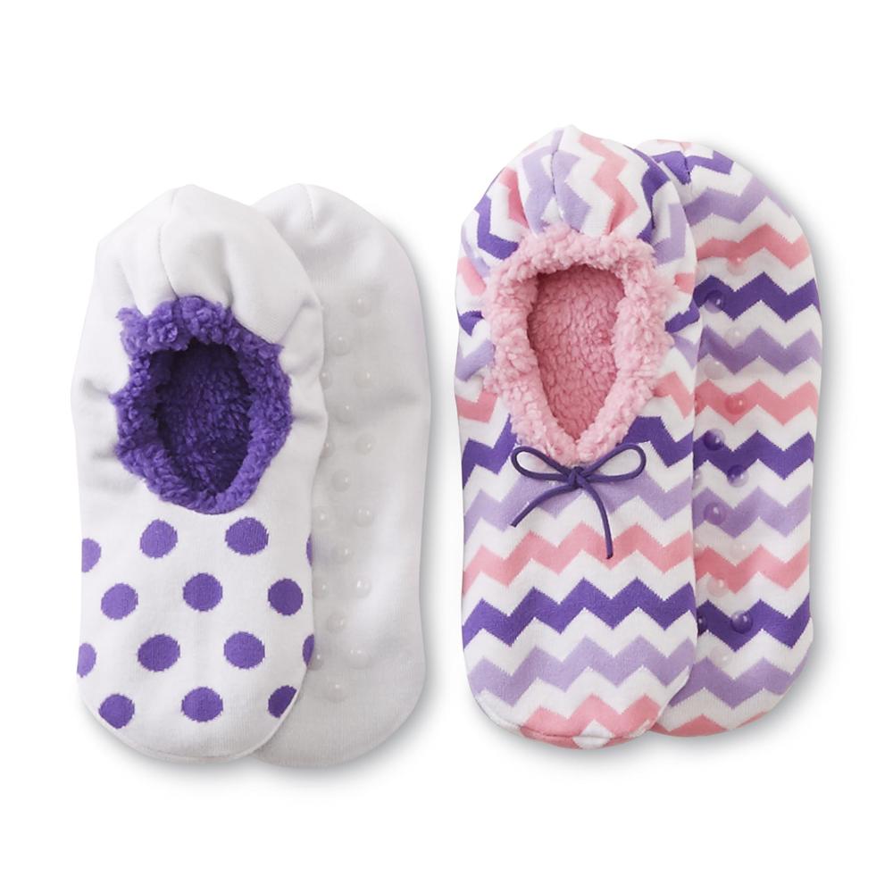 Joe Boxer Women's 2-Pairs FuzzSox Slipper Socks - Zigzag