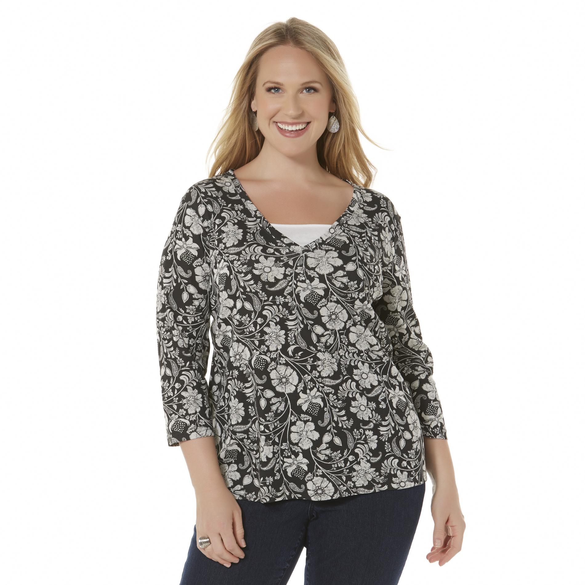 Women's Plus Layered-Look Top - Floral Print