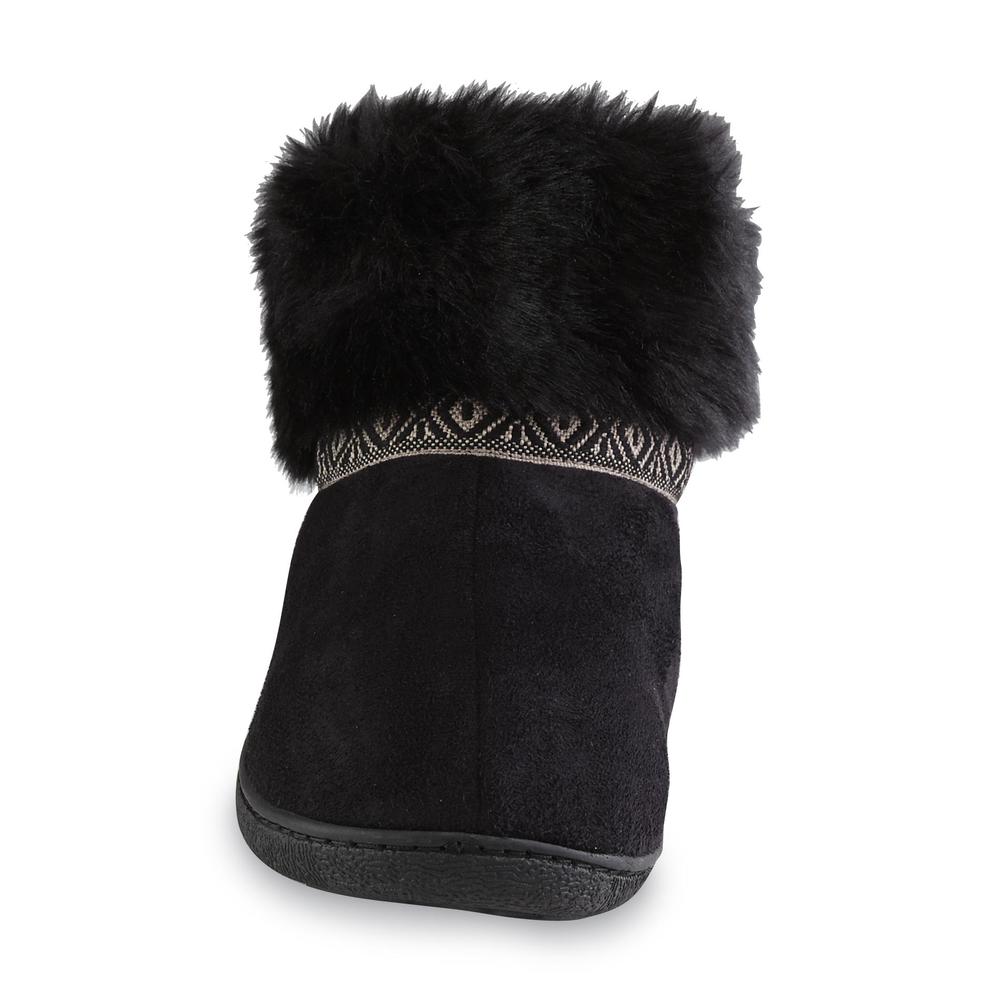 Isotoner Women's Woodlands Black Bootie Slipper