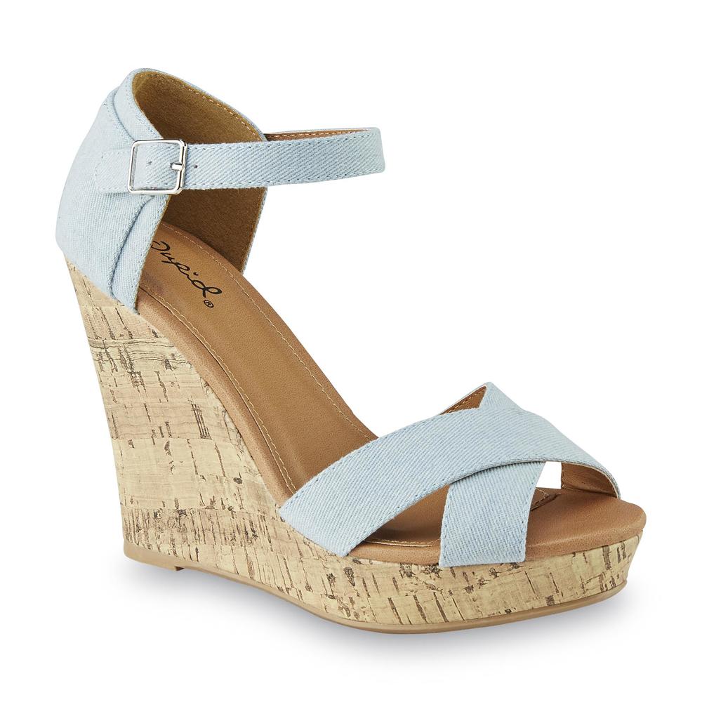 Qupid Women's Tillary Light Blue Wedge Sandal