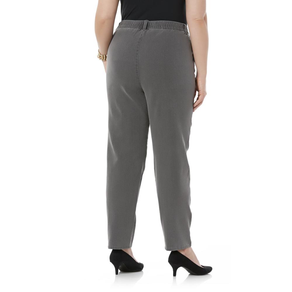 Basic Editions Womens Plus Elastic Waist Jeans Charcoal