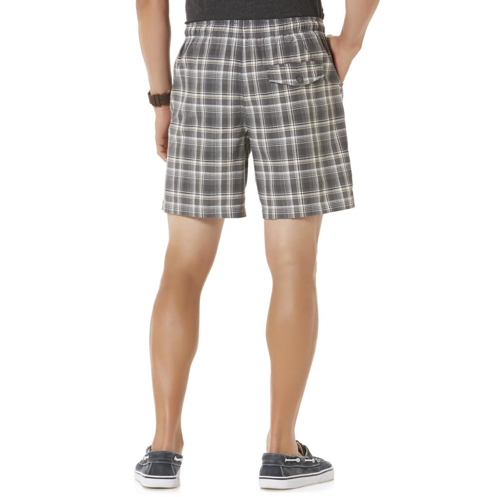 Basic Editions Mens Elastic Waist Shorts Plaid