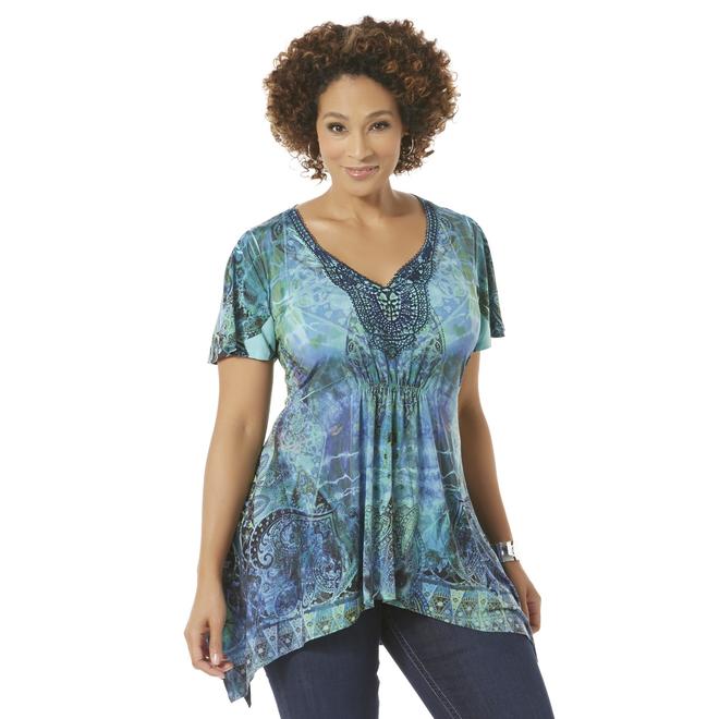 Live and Let Live Women's Plus Sharkbite Top - Scarf Print - Clothing ...