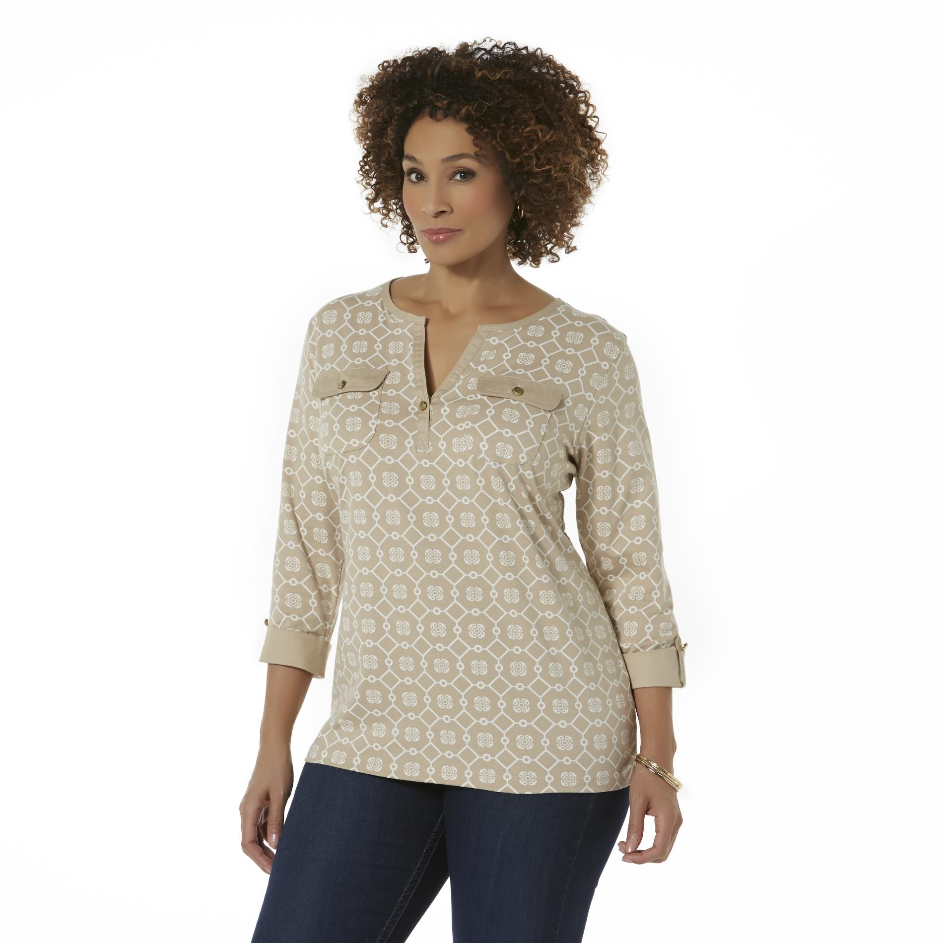 Laura Scott Women's Plus Split Neck Top - Floral Print