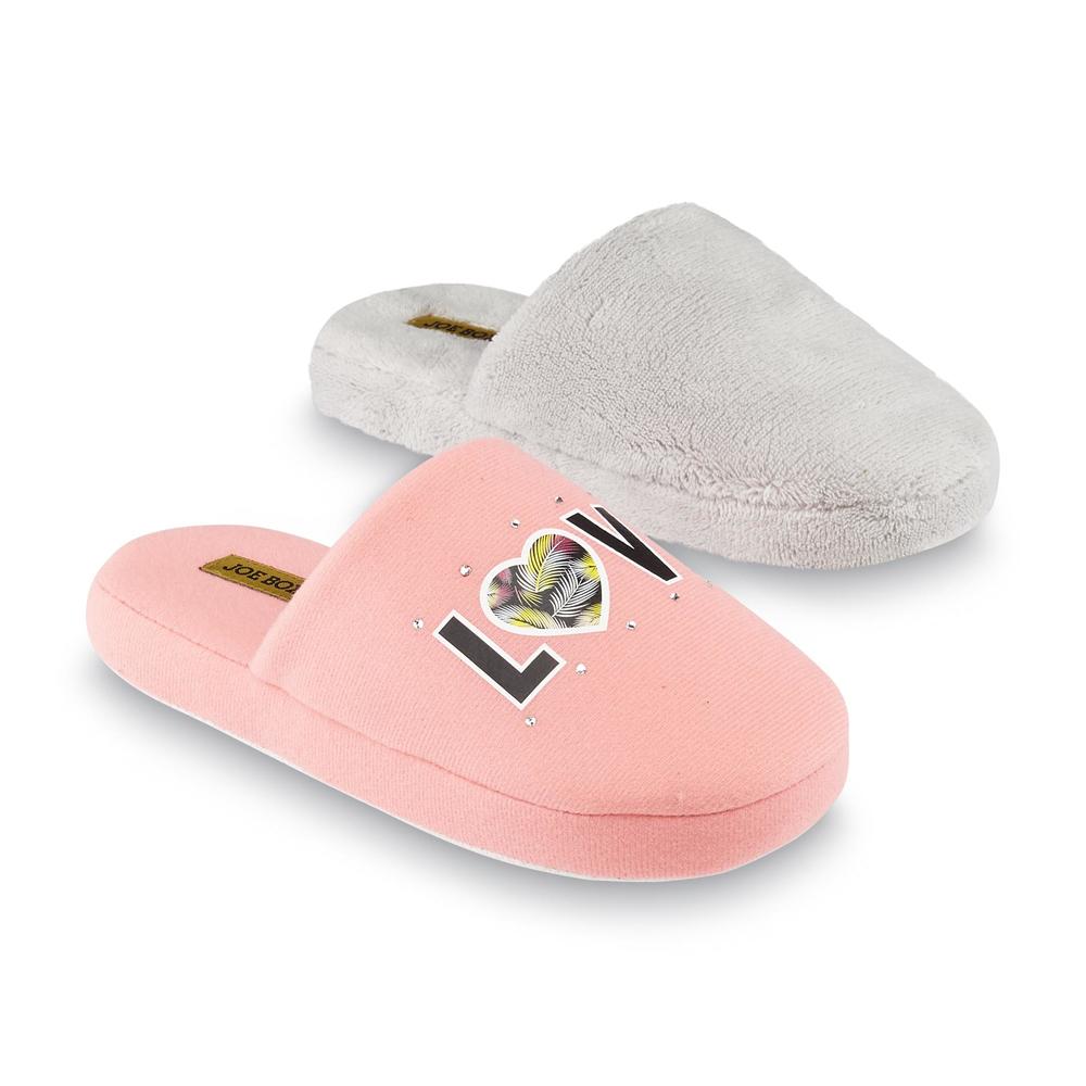 Joe Boxer Women's 2-Pairs Melanie Gray/Love Plush Slipper