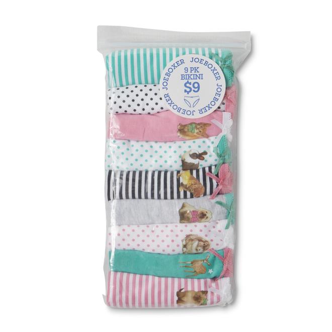 Joe Boxer Girls' 9-Pack Bikini Briefs - Striped & Dots