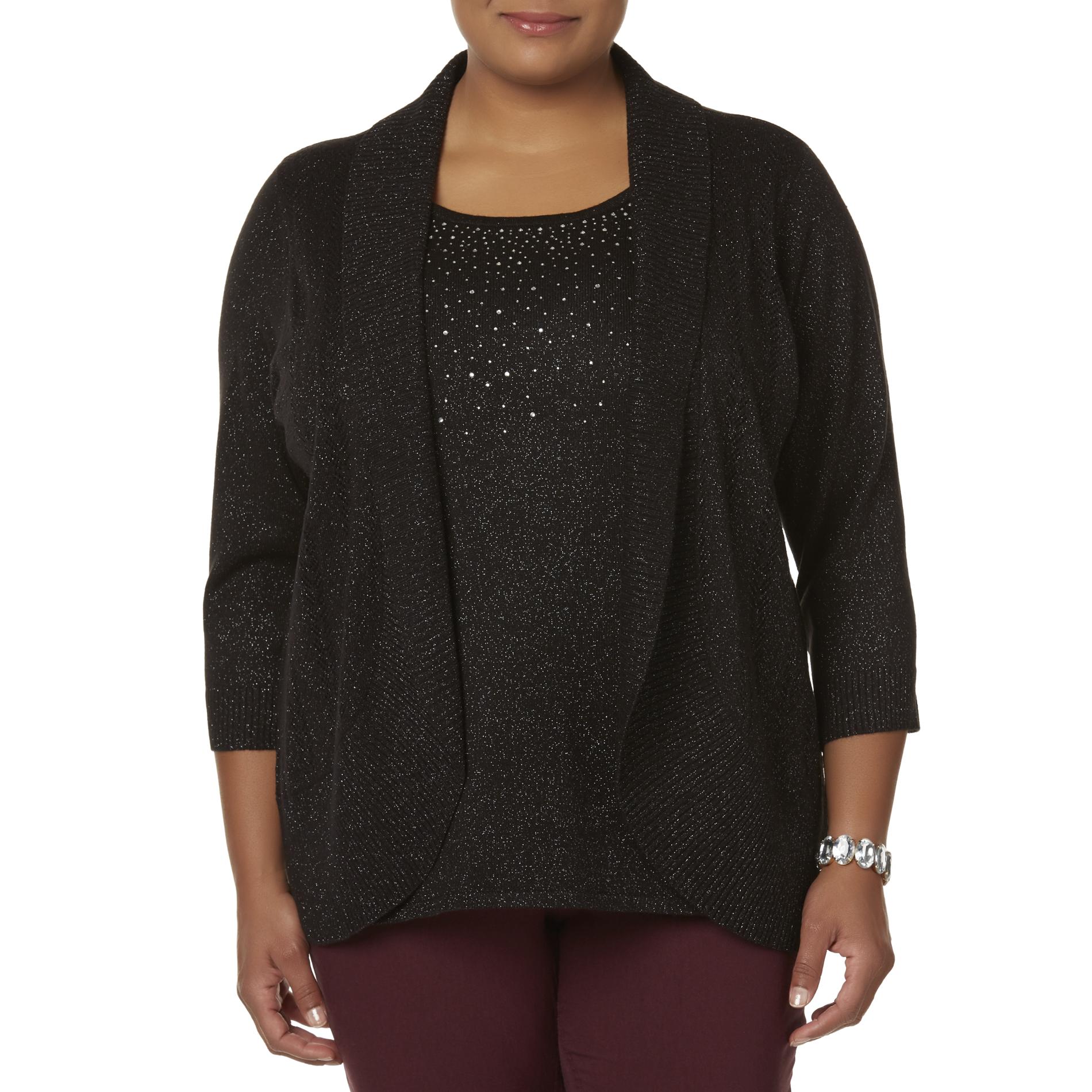 Laura Scott Women's Plus Embellished Layered-Look Sweater
