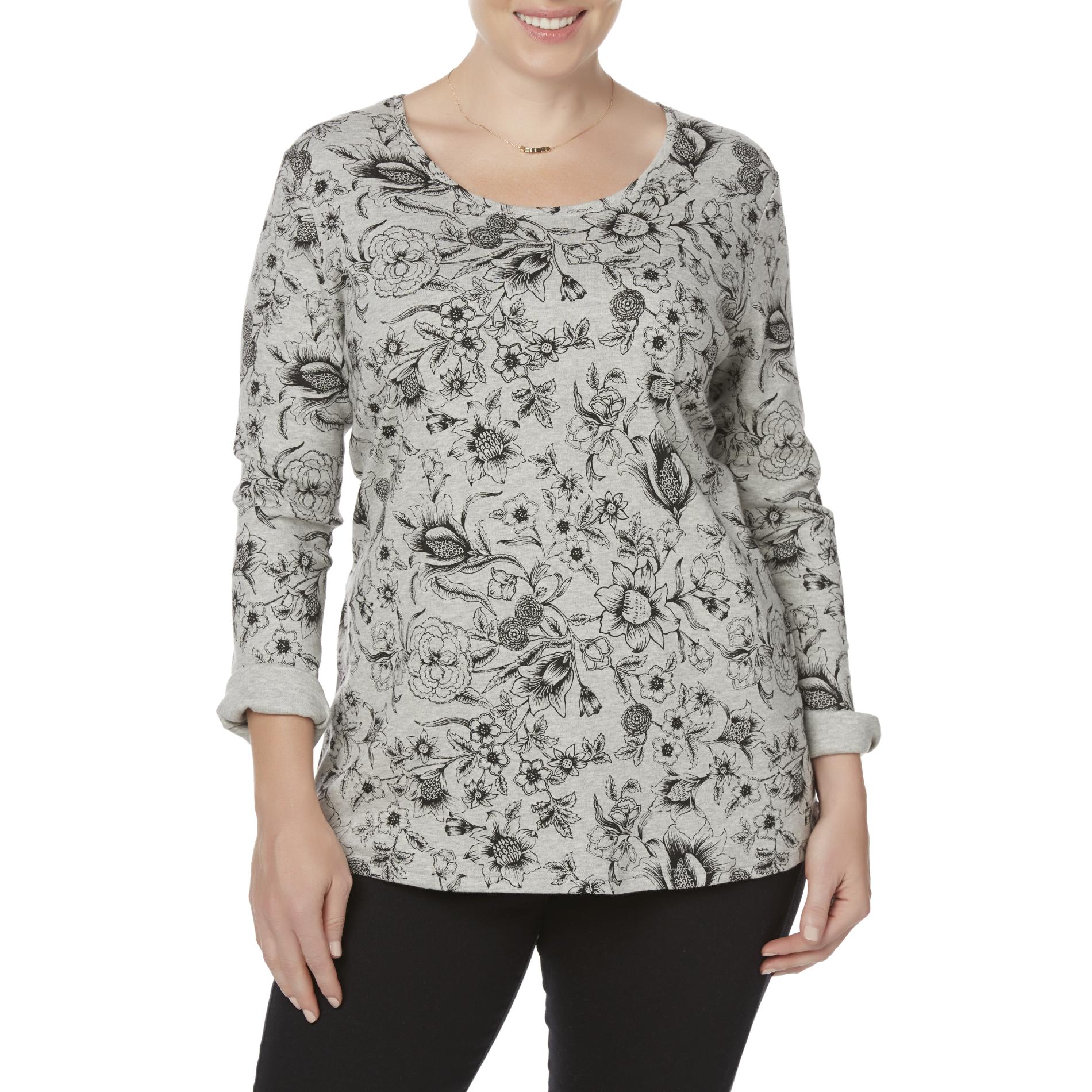 Basic Editions Women's Plus Relaxed Fit T-Shirt - Floral