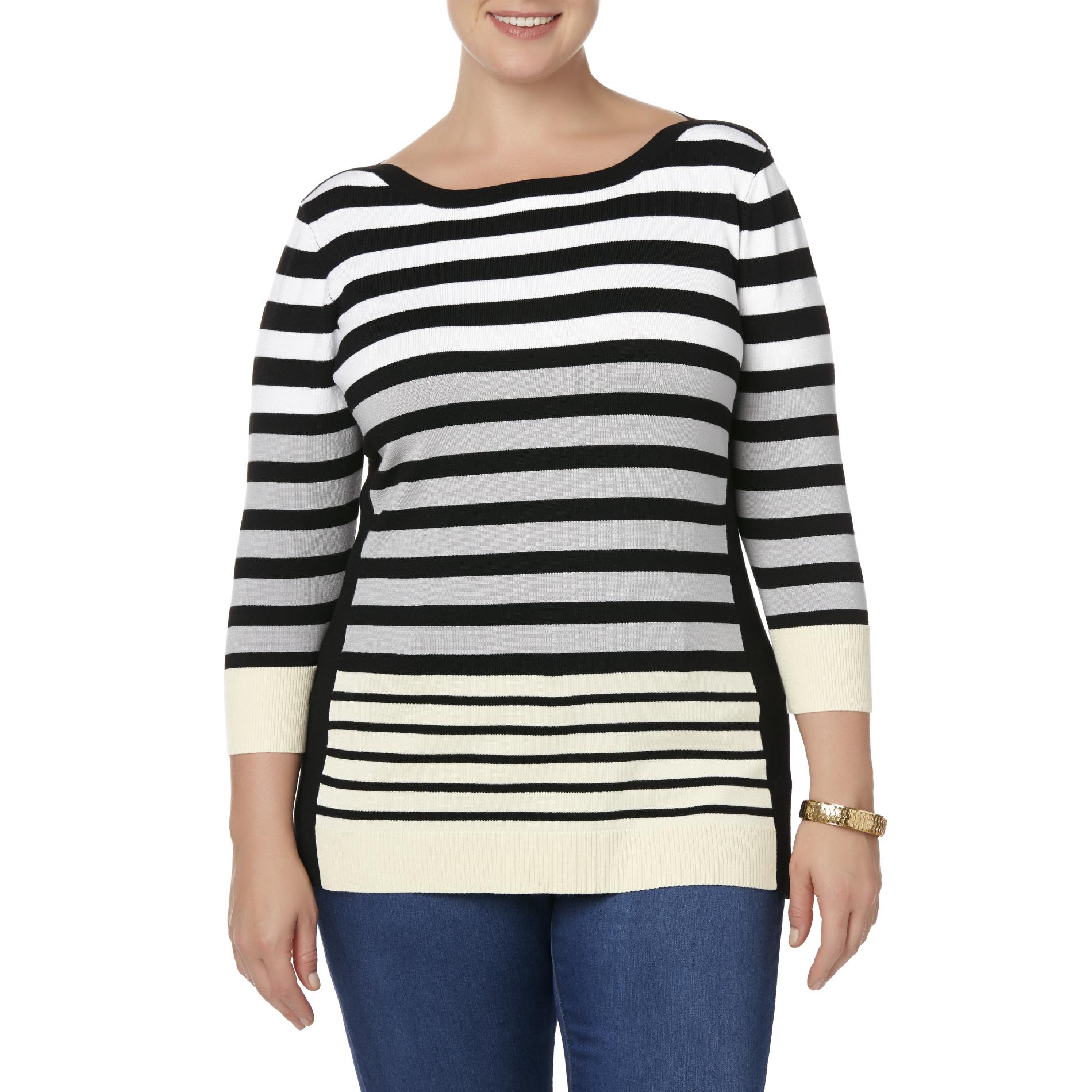 Laura Scott Women's Plus Boat Neck Sweater - Striped