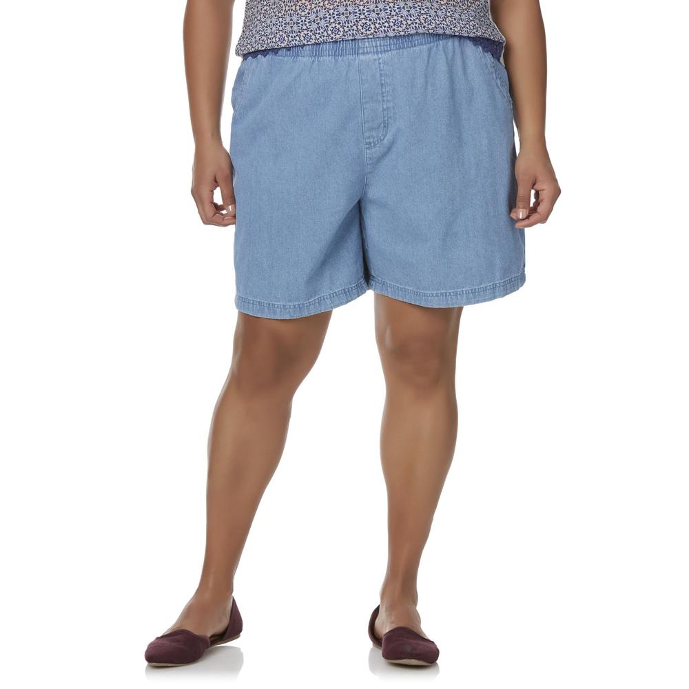 Basic Editions Women's Plus Stretch Waist Denim Shorts