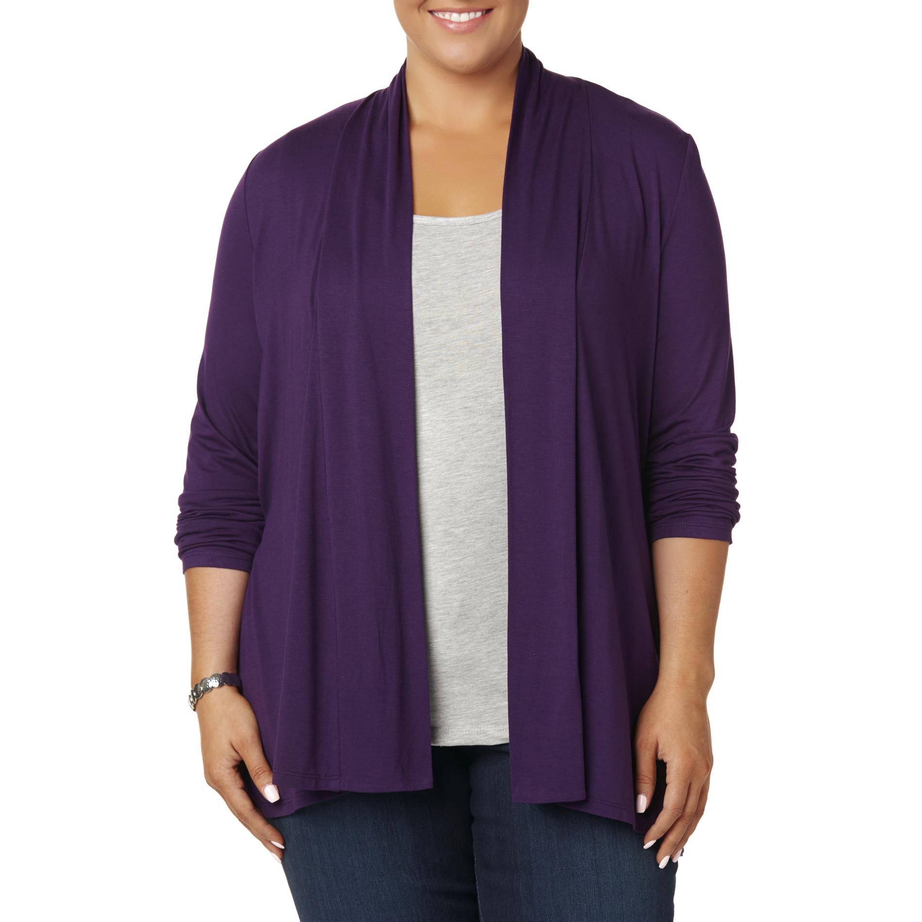 Simply Emma Women's Plus Open Front Cardigan