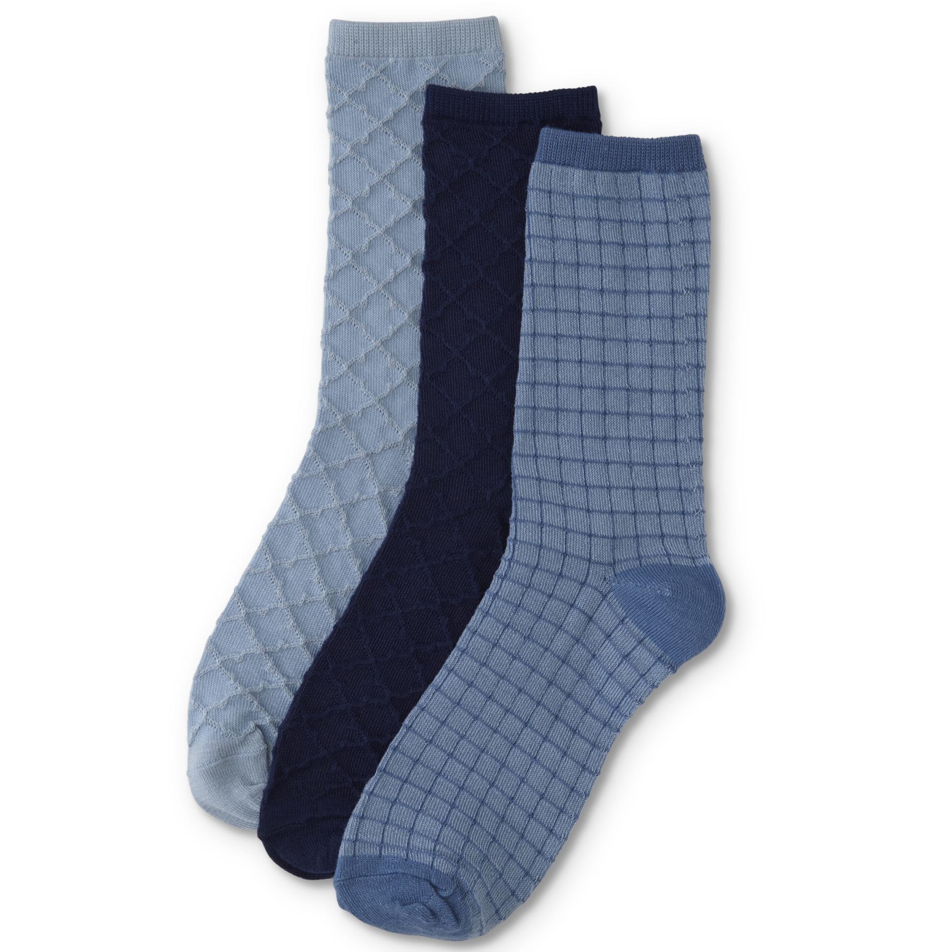 Joe Boxer Women's 3-Pairs Textured Crew Socks - Geometric