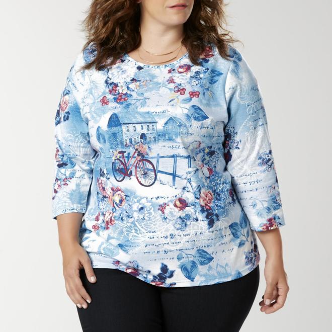 Basic Editions Women's Plus Embellished T-Shirt - Cottage