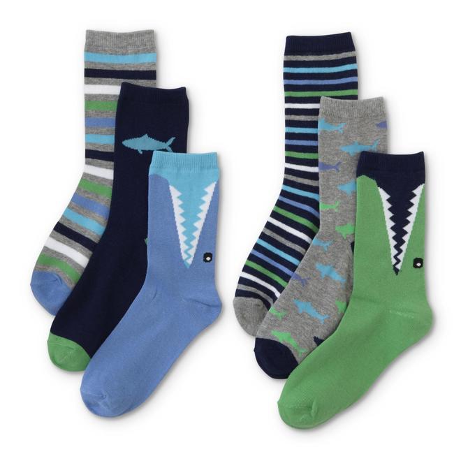 Joe Boxer Boys' 6-Pairs Crew Socks - Sharks & Striped