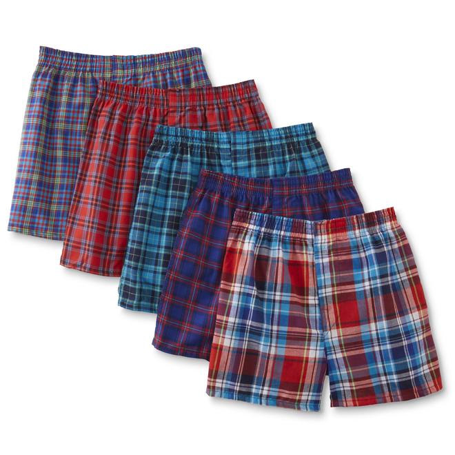 Fruit of the Loom Boy's 5-Pack Boxer Shorts - Plaid
