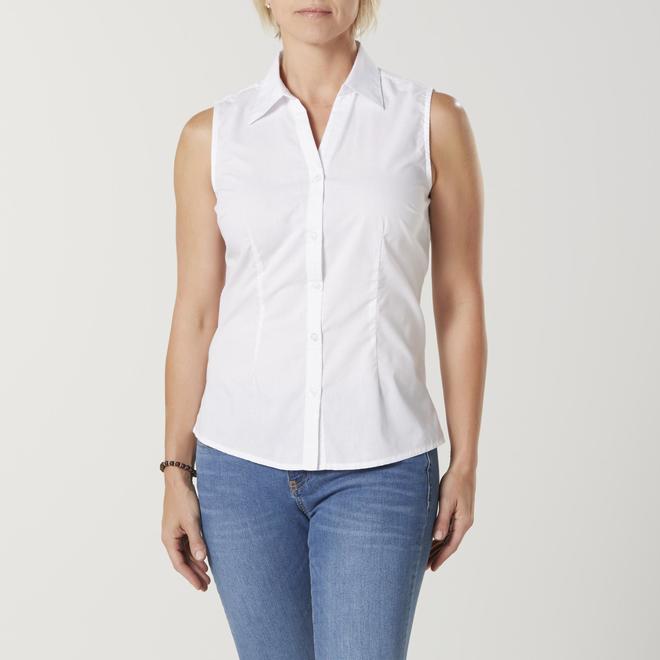 Basic Editions Women's Sleeveless Camp Shirt