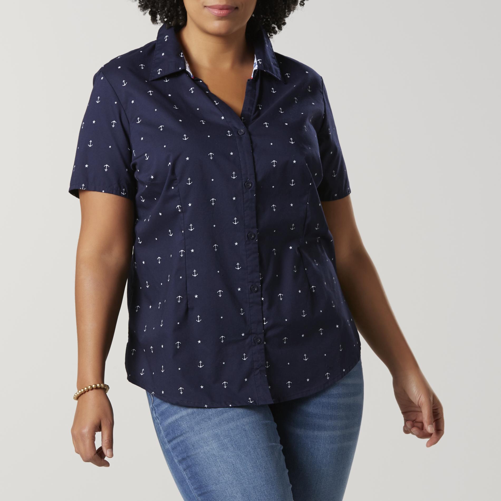 Basic Editions Women's Plus Camp Shirt - Anchor