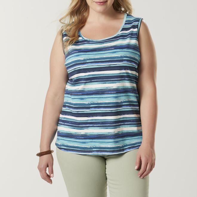 Laura Scott Women's Plus Scoop Neck Tank Top - Striped