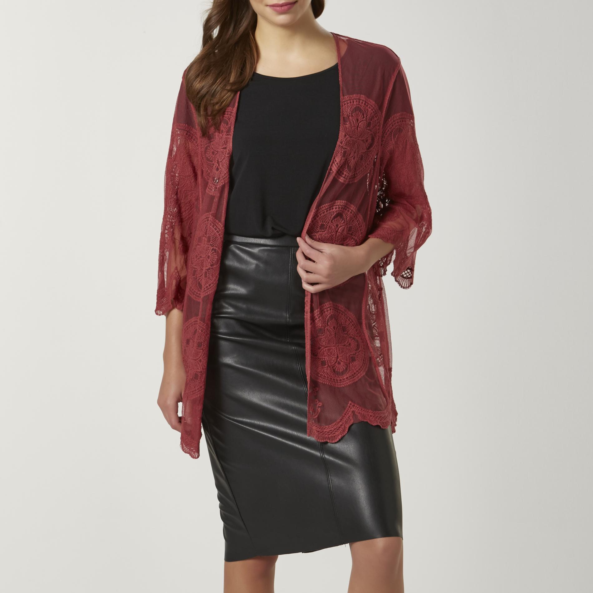 Women's Open Front Lace Cardigan - Medallion