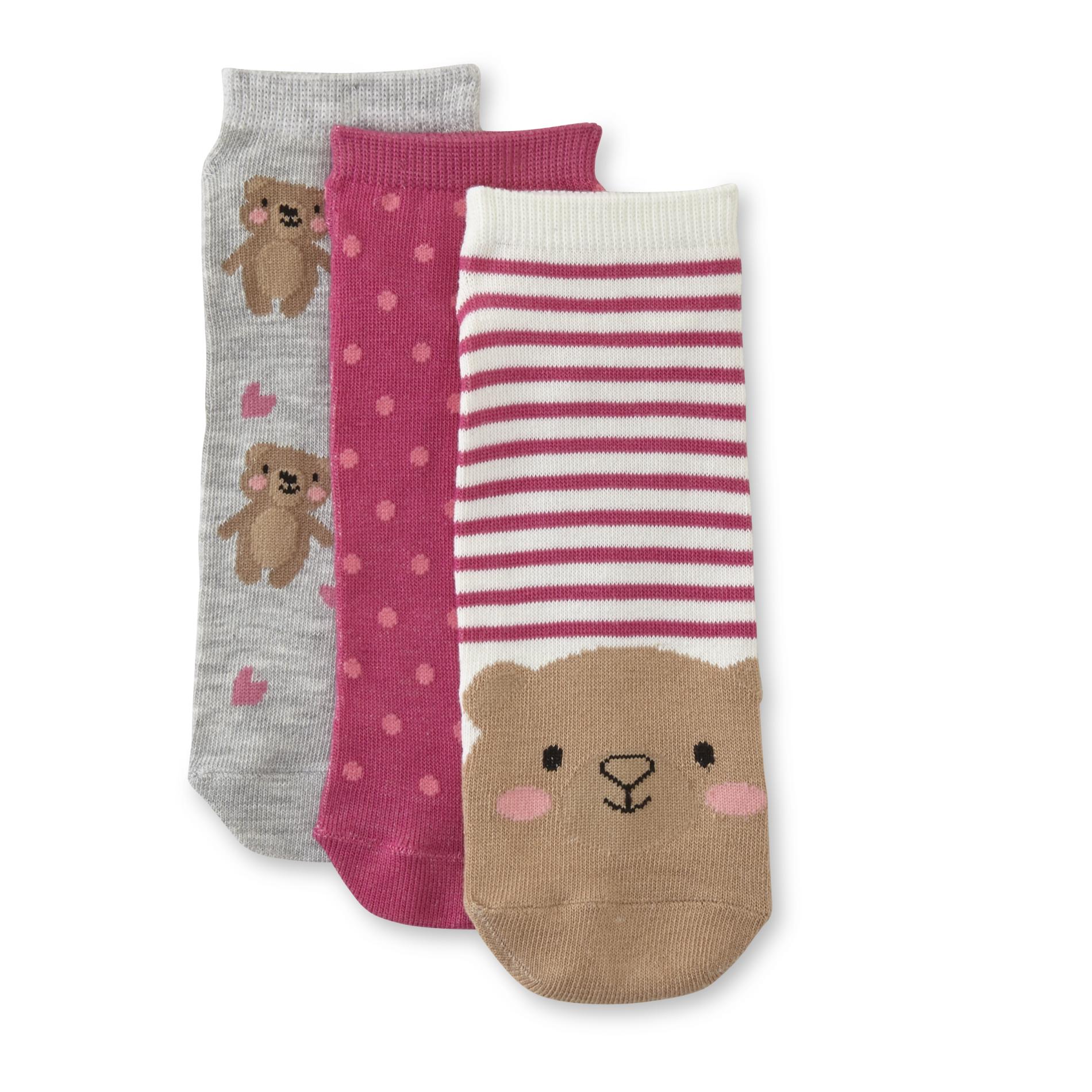 Joe Boxer Juniors' 3-Pairs Low-Cut Socks - Teddy Bears/Dots