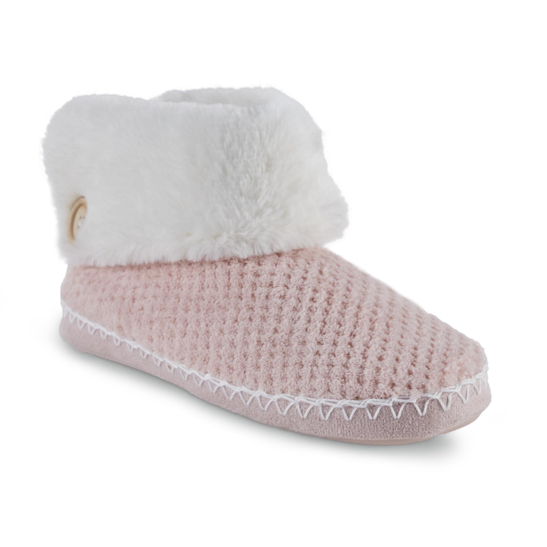 Joe Boxer Women's Lilly Cuffed Slipper Bootie - Pink/White