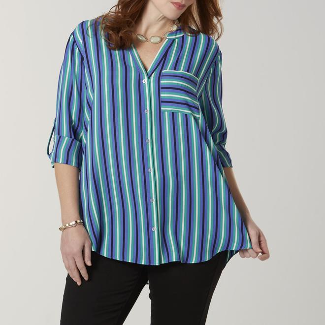 Simply Emma Women's Plus Chiffon Blouse - Striped