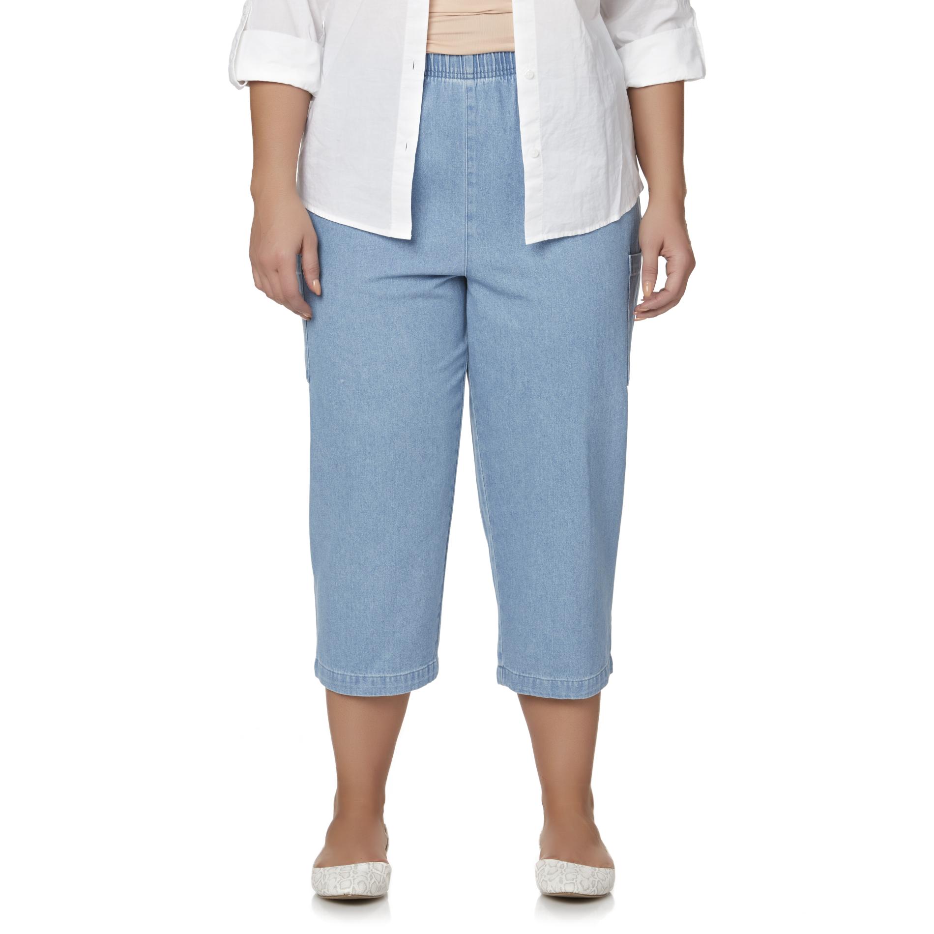 Basic Editions Women's Plus Denim Capri Pants