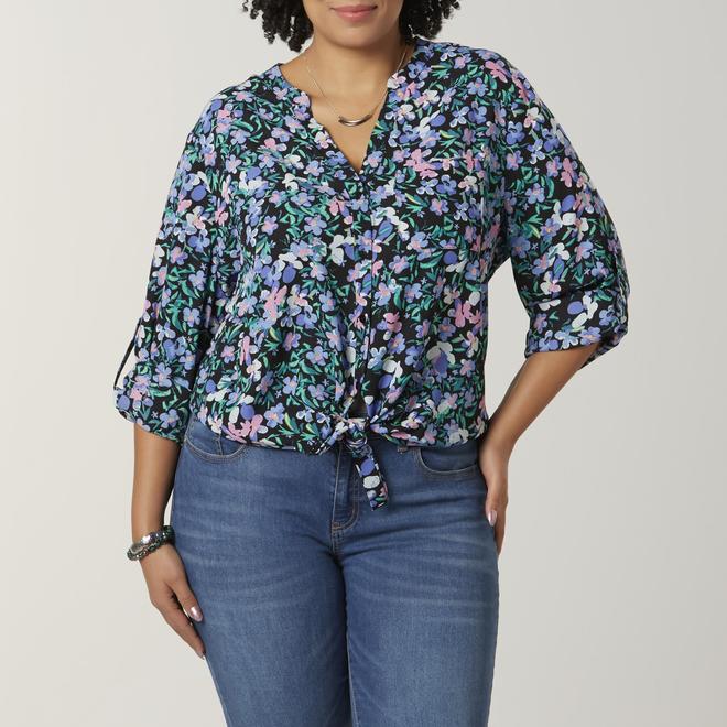 Simply Emma Women's Plus Chiffon Blouse - Floral