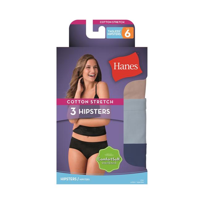 Hanes Womens 3 Pack Cotton Stretch Hipster Panties