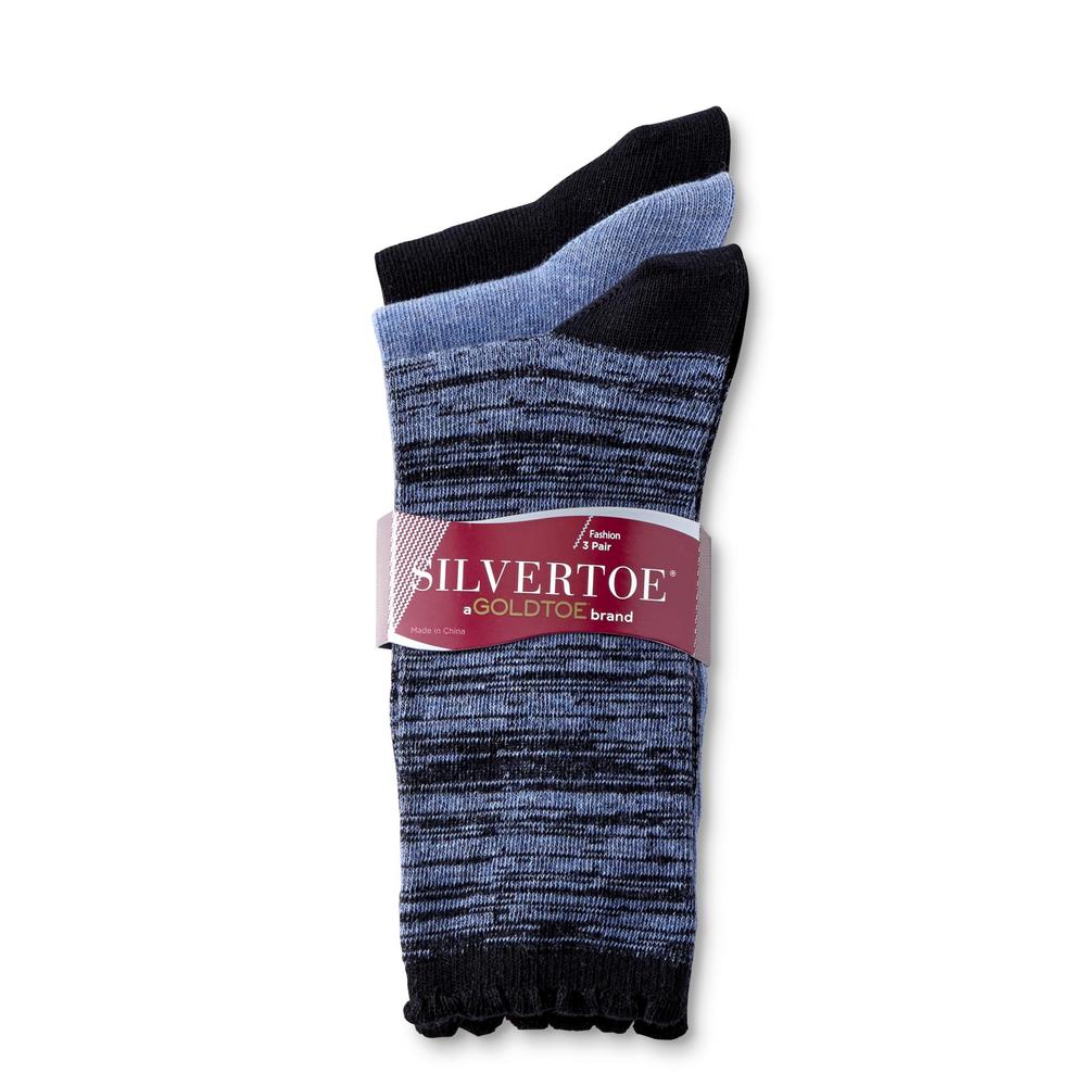 Silvertoe Women's 3-Pairs Fashion Crew Socks - Space Dyed & Solid